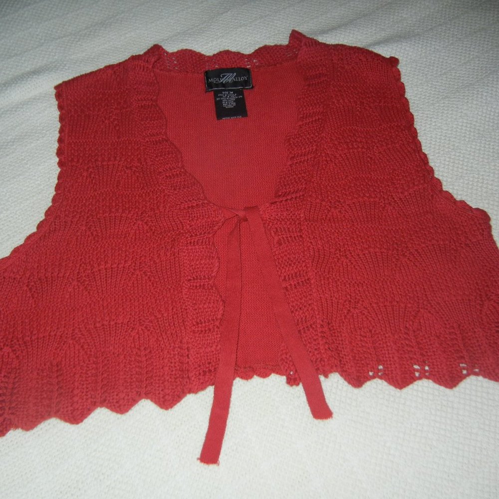Vintage Boho/Hippie Molly Malloy Red Crochet Vest 100… - Gem